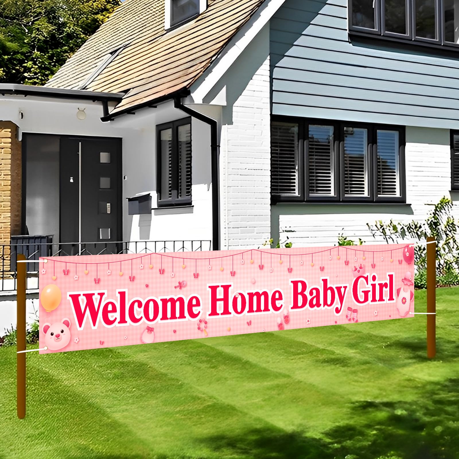 Labakita Welcome Home Baby Girl Yard Banner, Large It’s a Girl Baby Shower Banner, Pink Baby Shower Decorations for Girl, Gender Reveal Baby Shower Inside Outside Decoration