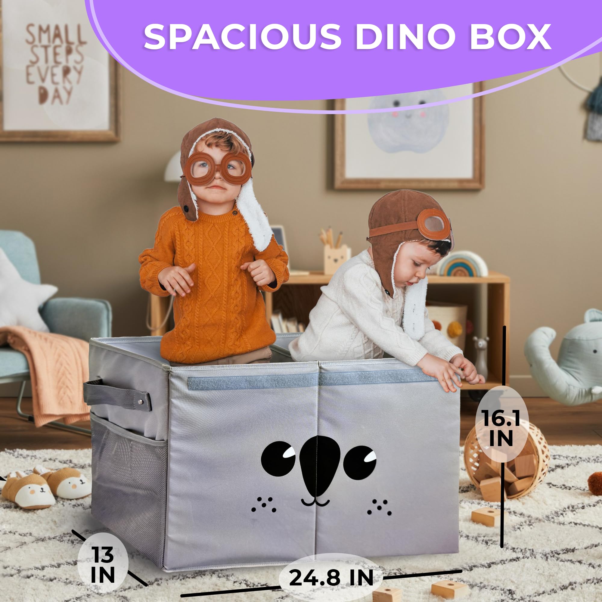 QUOKKA Toy Chest Storage Boxes for Boys and Girls Large Dino, Large Giraffe & Large Koala - Fabric Foldable Bin for Playroom