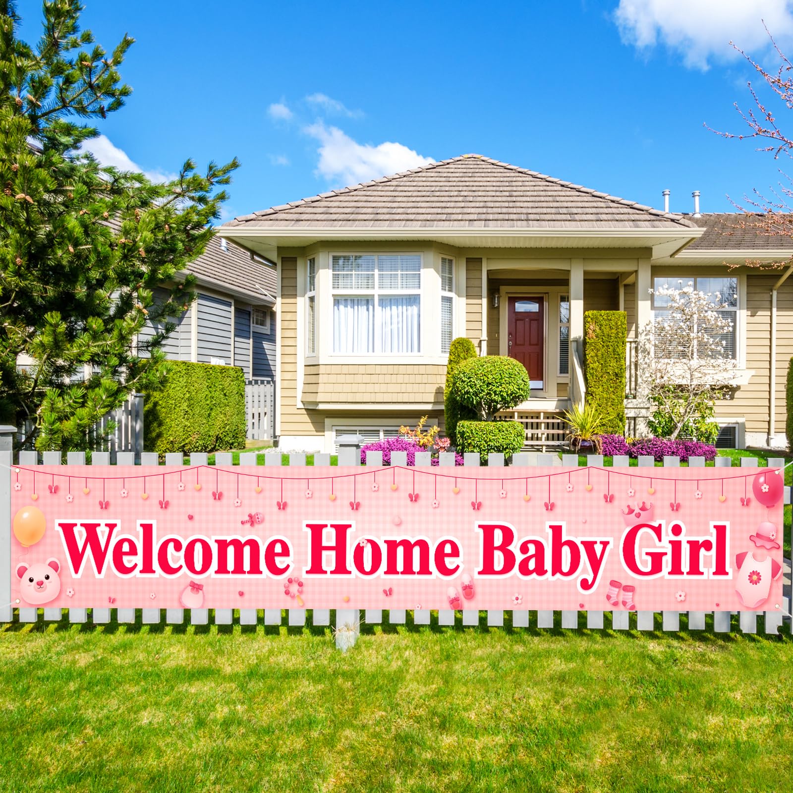 Labakita Welcome Home Baby Girl Yard Banner, Large It’s a Girl Baby Shower Banner, Pink Baby Shower Decorations for Girl, Gender Reveal Baby Shower Inside Outside Decoration