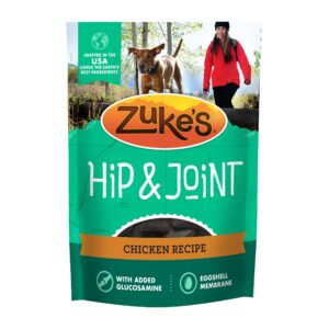 zukes hip and joint dog treats, soft and chewy natural bag of treats, hip and joint support, chicken recipe - 6 oz. bag