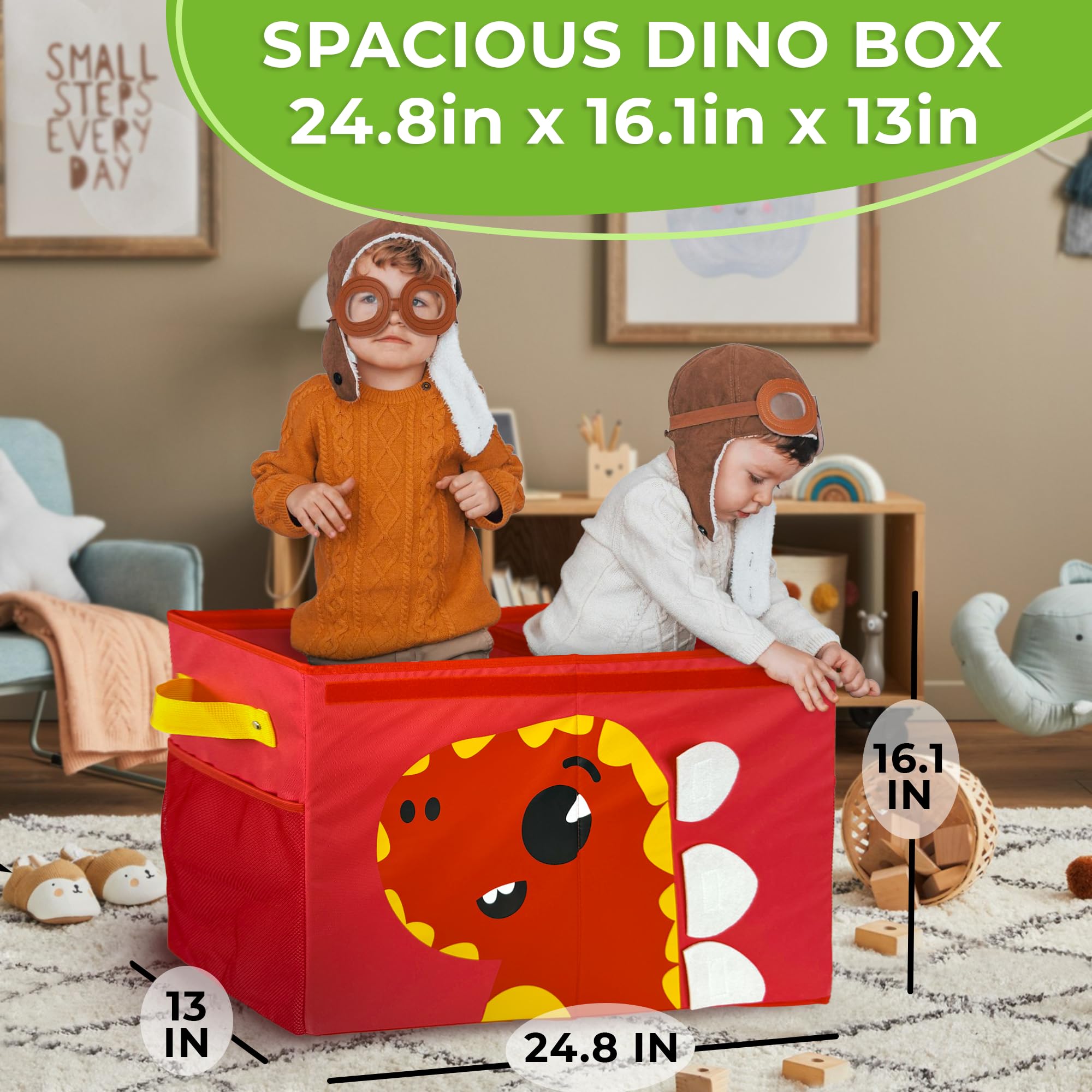 QUOKKA Toy Chest Storage Boxes for Boys and Girls Large Unicorn & Large Dino - Fabric Foldable Bin for Playroom