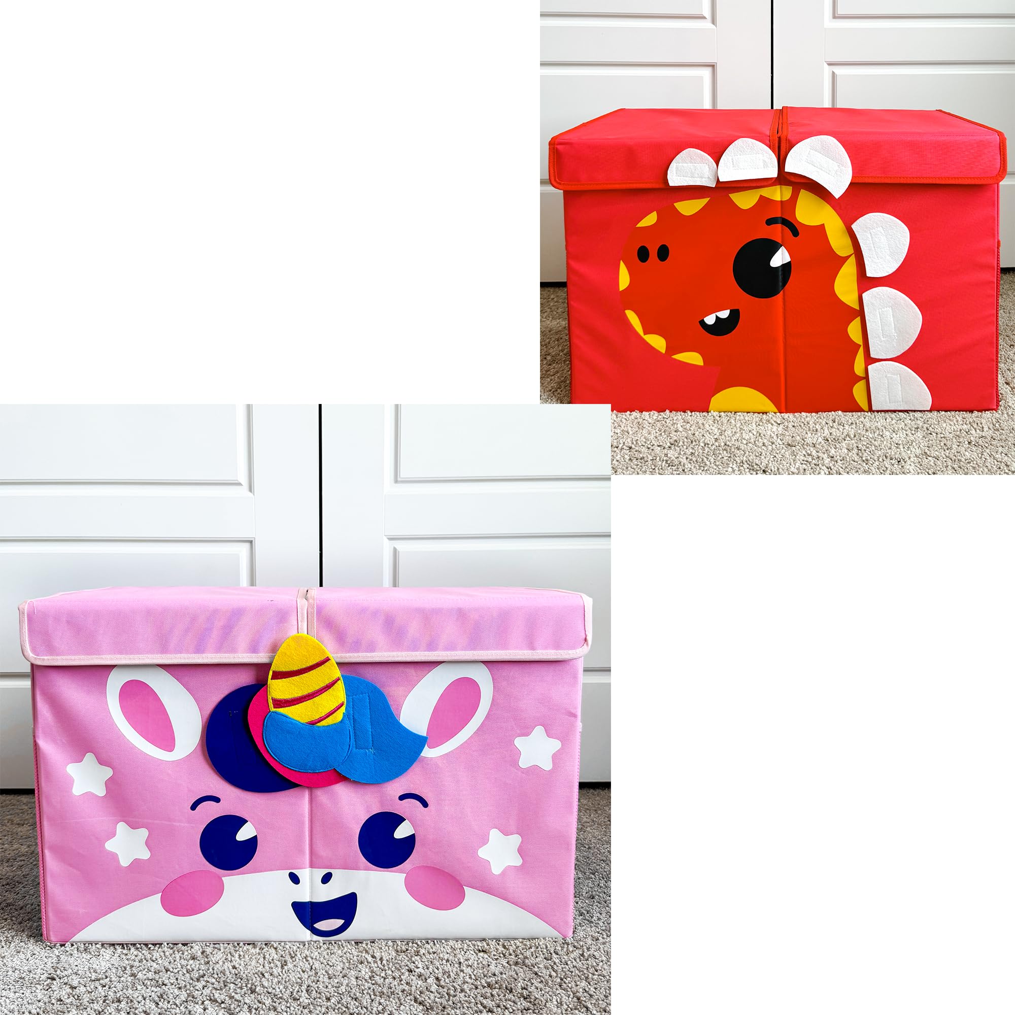 QUOKKA Toy Chest Storage Boxes for Boys and Girls Large Unicorn & Large Dino - Fabric Foldable Bin for Playroom