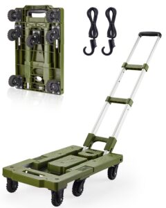 upwoigh folding hand truck,400 lb heavy duty cart,multifunctional hand cart,green portable folding luggage cart with 7 tank wheels and 2 bungee cords,ideal for moving, traveling,shopping and camping