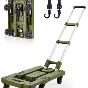 UPWOIGH Folding Hand Truck,400 lb Heavy Duty Cart,Multifunctional Hand Cart,Green Portable Folding Luggage Cart with 7 Tank Wheels and 2 Bungee Cords,Ideal for Moving, Traveling,Shopping and Camping