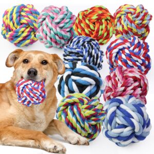 dog chew ball rope toys for aggressive chewers, 10 pack durable balls toy for medium and small breeds, dental cotton dog rope toys, puppy teething chew toys, interactive dog toys, not for large dog