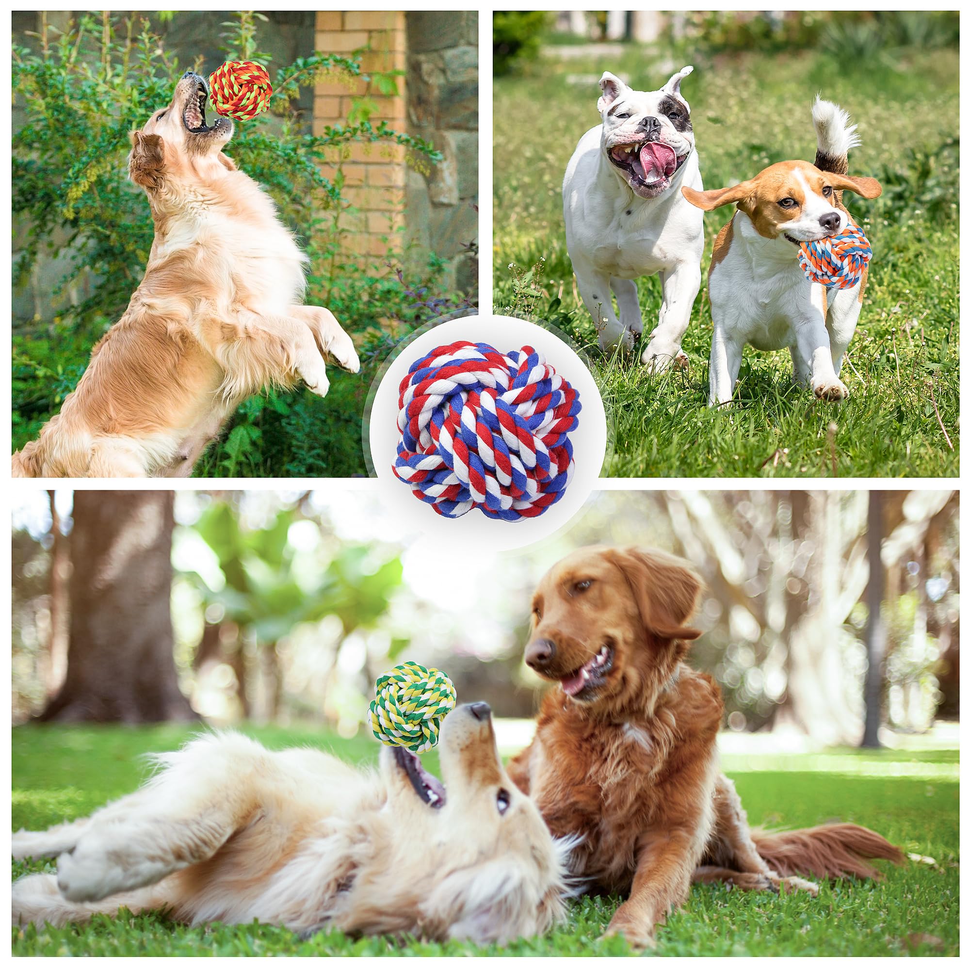 GASAPET Extra Large Dog Chew Ball Rope Toys for Aggressive Chewers, 5 Pack Durable Balls Toy for Medium Large Breeds, Dental Cotton Dog Rope Toys, Puppy Teething Chew Toys, Interactive Dog Toys