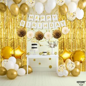 KatchOn, Gold Birthday Decorations Set - Pack of 45 | Gold Fringe Backdrop, Gold Happy Birthday Banner for Golden Birthday Party Decorations | Gold Happy Birthday Decorations | Gold Party Decorations