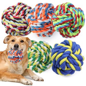 gasapet extra large dog chew ball rope toys for aggressive chewers, 5 pack durable balls toy for medium large breeds, dental cotton dog rope toys, puppy teething chew toys, interactive dog toys