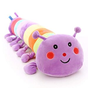 aucooma 19.6" caterpillar stuffed animal small pillow, fun plush soft long pillow, toy doll creative birthday gift purple