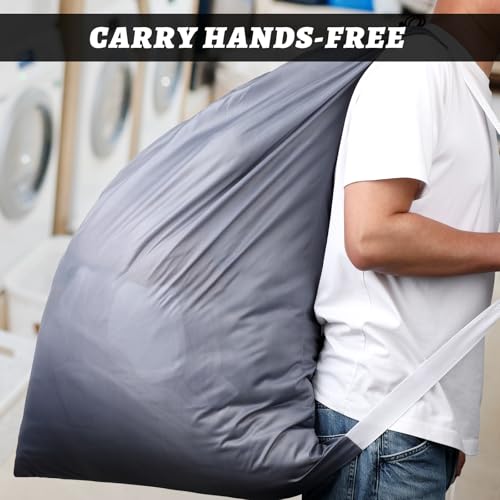 Laundry Bag With Straps Large Capacity Drawstring Polyester Laundry Bag Backpack Portable Free Carrying Elegant Gray Laundry Travel Bag College Dormitory Camp Dirty Clothes Bag