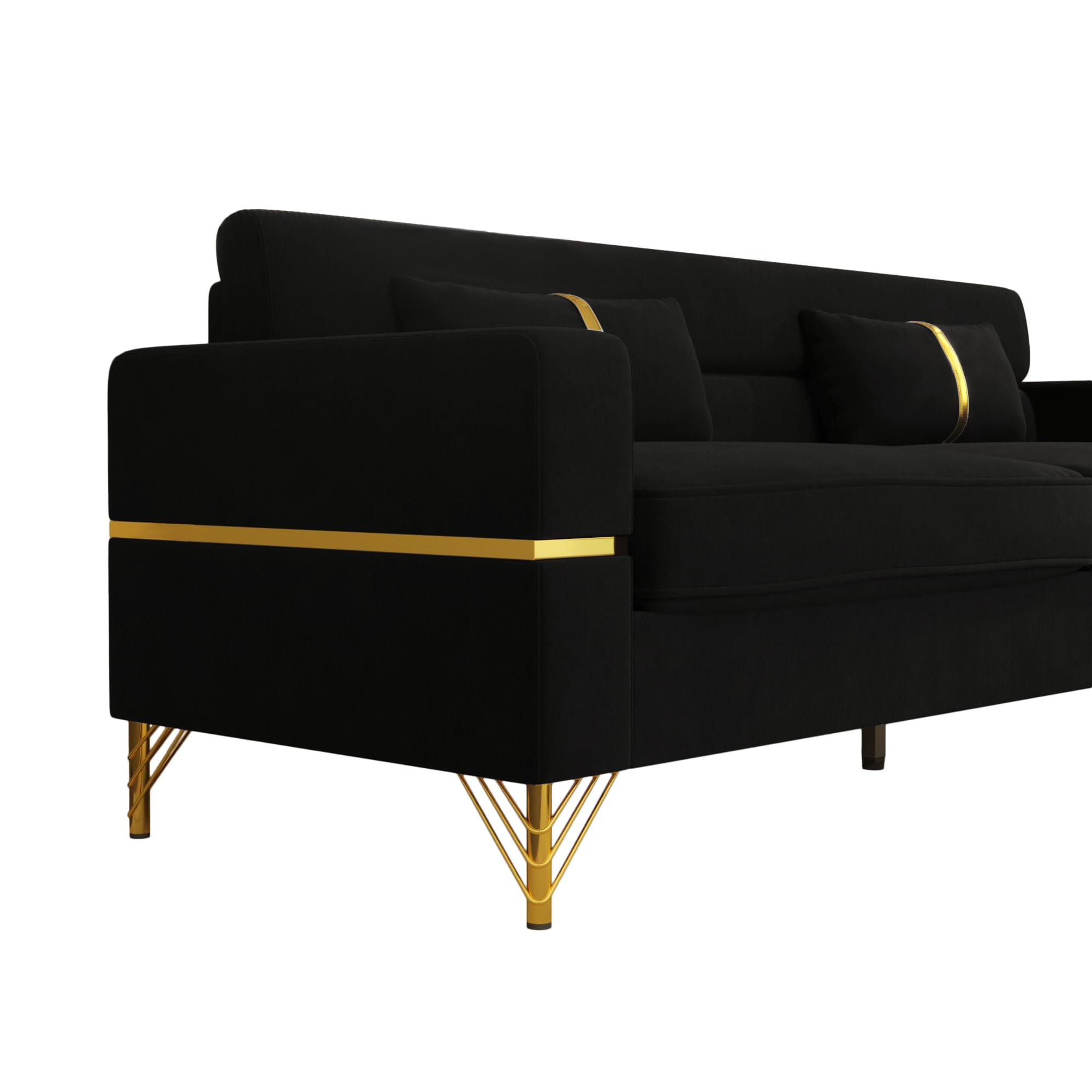 DOLPHINDO 86" W Velvet Couch Sofa with Bolster Pillows,Oversized Mid-Century Modern Sofa Tufted Comfy 3 Seater Sofa Couch with Gold Metal Legs for Living Room Furniture