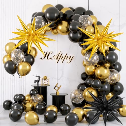 105 Pcs Black and Gold Balloons Kit, 22 Inch Gold Explosion Star Aluminum Foil Balloons Confetti Balloon for Birthday, Graduation, New Year, Wedding, Baby Shower, Party Decorations Supplies