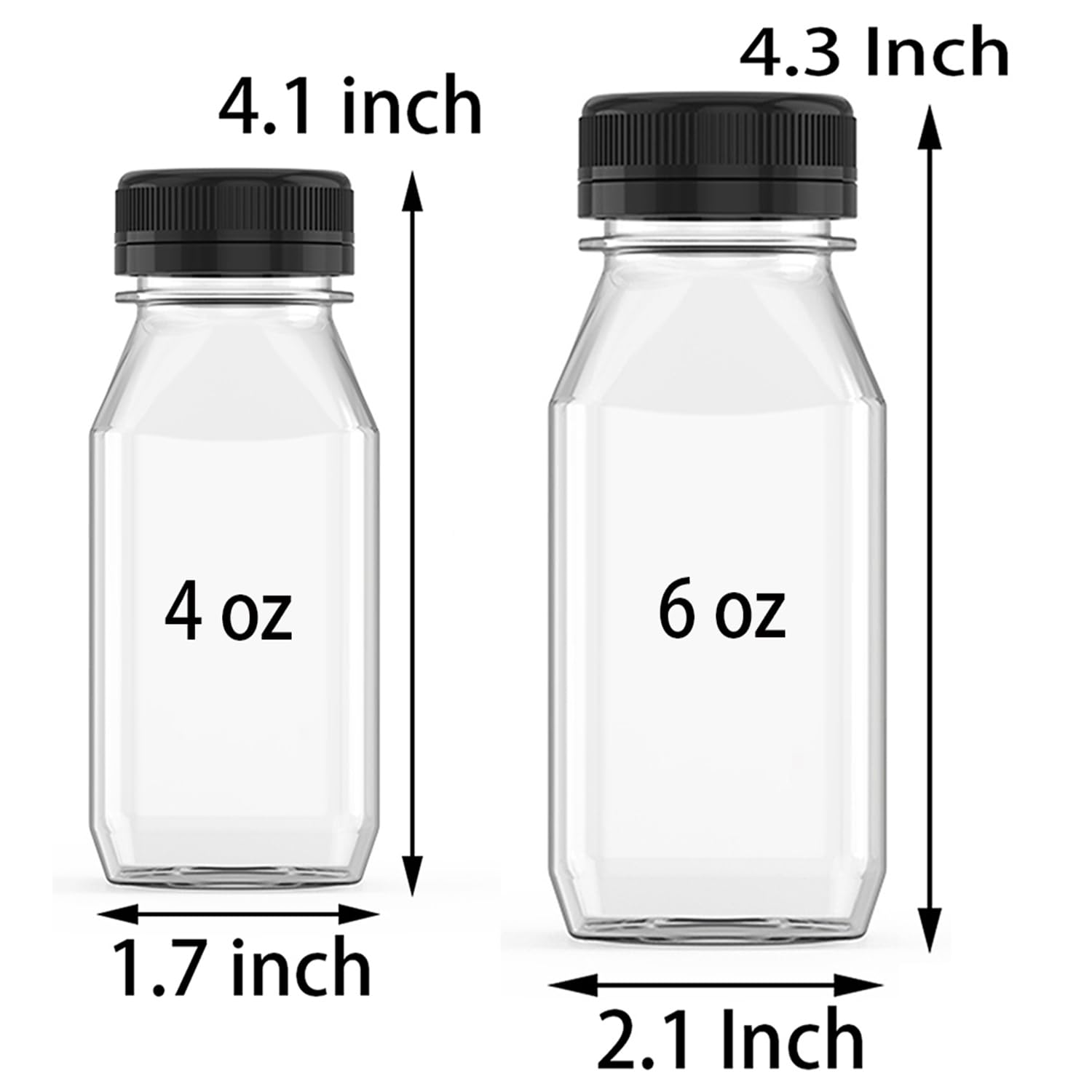 Hulless 40 Pcs 4 Ounce Plastic Juice Bottle Drink Containers Juicing Bottles with Black Tamper Proof Lids, Suitable for Juicing, Juice, Smoothies, Homemade Beverages