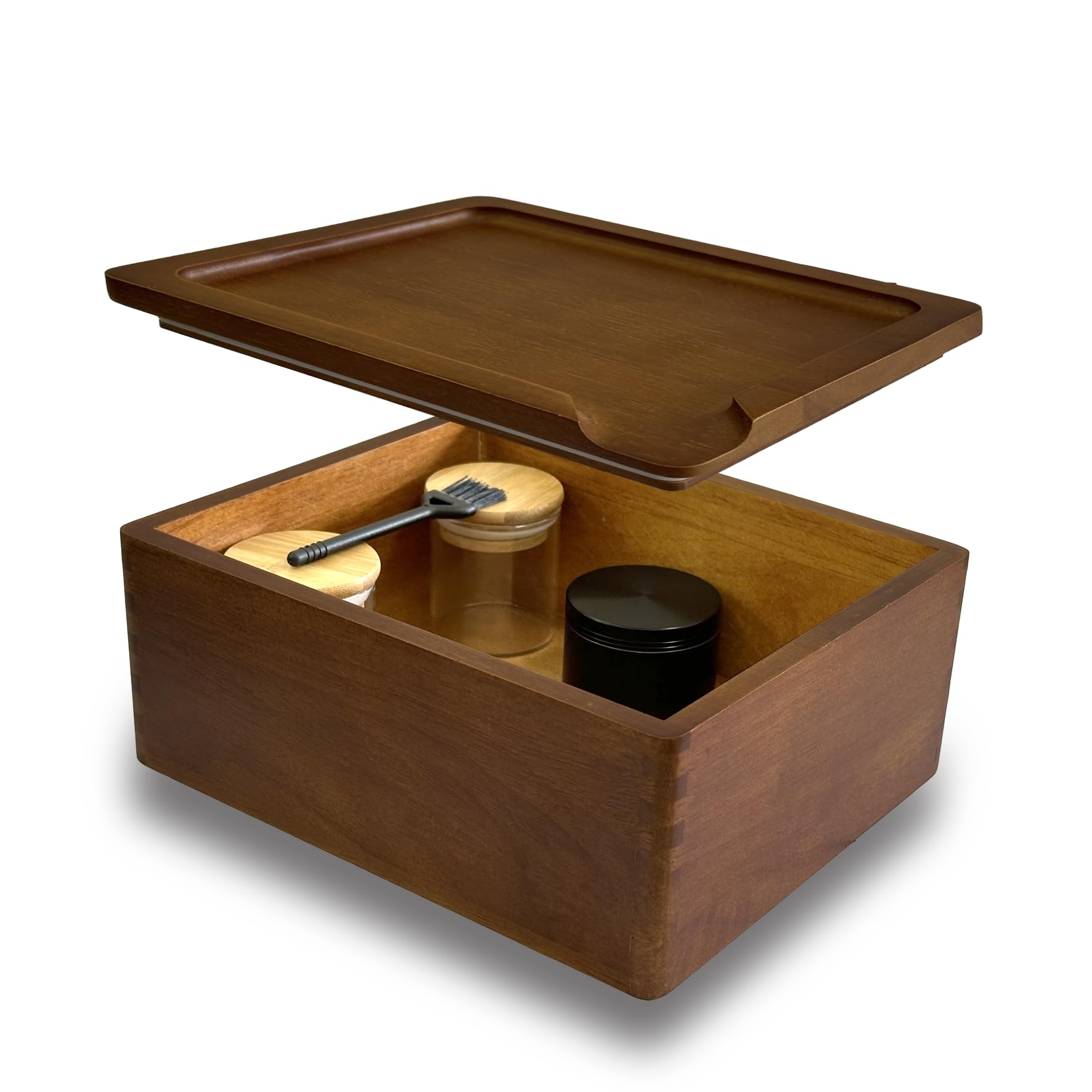 Misecrisa Airtight Stash Box with Tray - Rubber Seals - Large Wooden Box with Accessories 100% Air-Tight Storage Stash Box Set - Decorative Wood Box for Herbs (9.5inch)