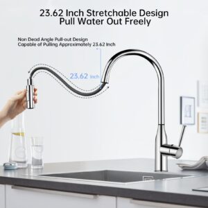 KUKKUME Kitchen Faucets with Pull Down Sprayer, Single Handle Kitchen Sink Faucet Modern Staninless Steel Kitchen Faucet Chrome