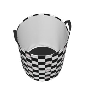 Gbuzozie Black And White Checkered Baseball Pattern Round Laundry Hamper Storage Basket Toys Clothes Organizer Bin For Home Bathroom Bedroom Dorm Nursery, 62l