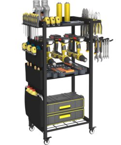 artibear 4-tier rolling power tool organizer storage cart, garage organization on wheels tool cart with drill set rack shelf, mechanic utility cart for workbench & outdoors working, gift for men dad