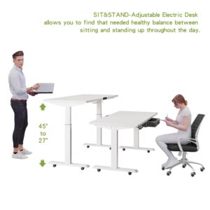 Radlove Dual Motors Height Adjustable 63 x 30'' Electric Standing Desk with Drawer Stand Up Table 4 Memory Keys, Computer Desk with Splice Board Home Office Desk, White Top + White Frame