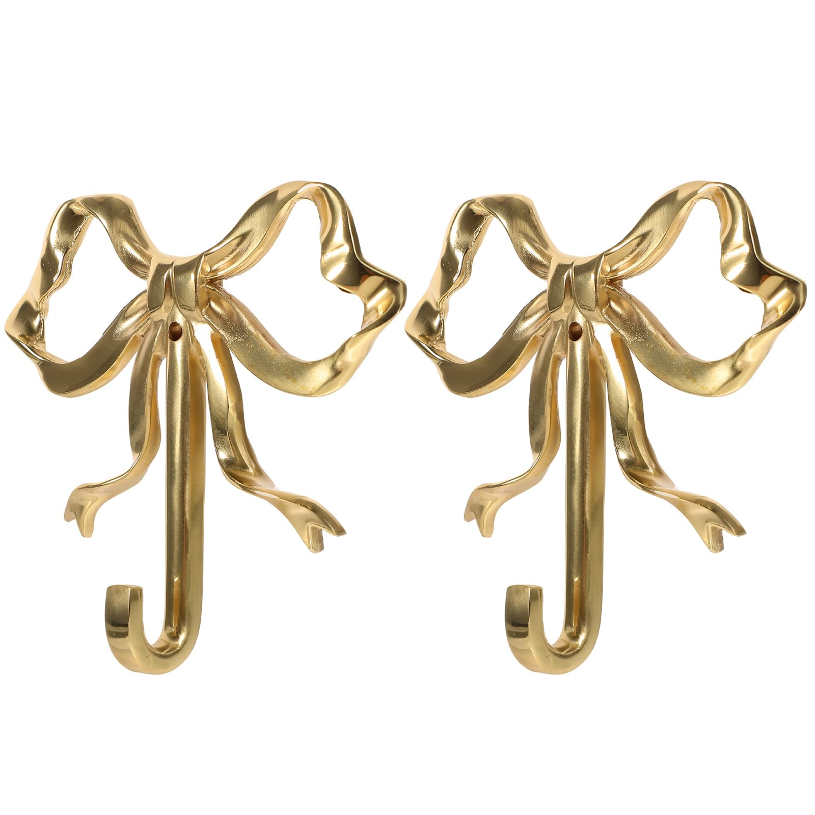 LUOZZY 2Pcs Bow Hook Bowknot Wall Hook Bow Hooks for Wall Multi-Purpose Hanging Brass Hooks for Coat Hat Towel Home Bedroom Supplies - 3.62X3.54X0.79Inch