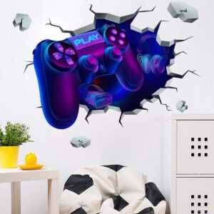 3D Game Wall Decals,Gaming Wall Stickers for Boys Room Gamer Controller Sticker Video Gaming Wallpaper for Playroom Decor (Bule)