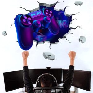 3D Game Wall Decals,Gaming Wall Stickers for Boys Room Gamer Controller Sticker Video Gaming Wallpaper for Playroom Decor (Bule)