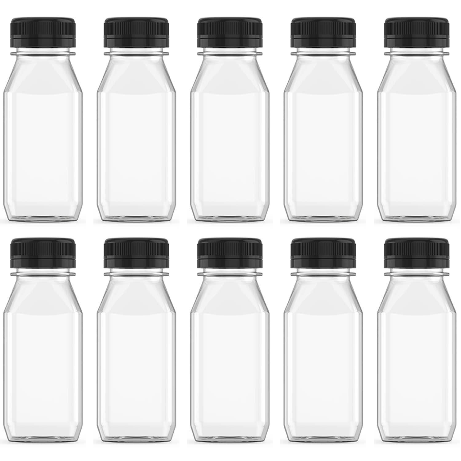 Hulless 40 Pcs 4 Ounce Plastic Juice Bottle Drink Containers Juicing Bottles with Black Tamper Proof Lids, Suitable for Juicing, Juice, Smoothies, Homemade Beverages