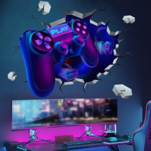 3d game wall decals,gaming wall stickers for boys room gamer controller sticker video gaming wallpaper for playroom decor (bule)