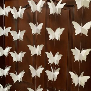 YMASELA Butterfly Curtain Hanging Paper Flower Decorations (8.9ft x4strings) White Butterflies Hanging Paper Garland Party Streamers for Outdoor Decor, Bridal Shower Wedding Birthday Party Supplies