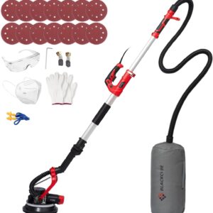 Blackcube Drywall Sander, 880W Electric Drywall Sander with Vacuum Dust Collection, Popcorn Ceiling Removal Tool 5 Variable Speed 1000-2100RPM with LED Lights, 14 Pcs Sanding discs