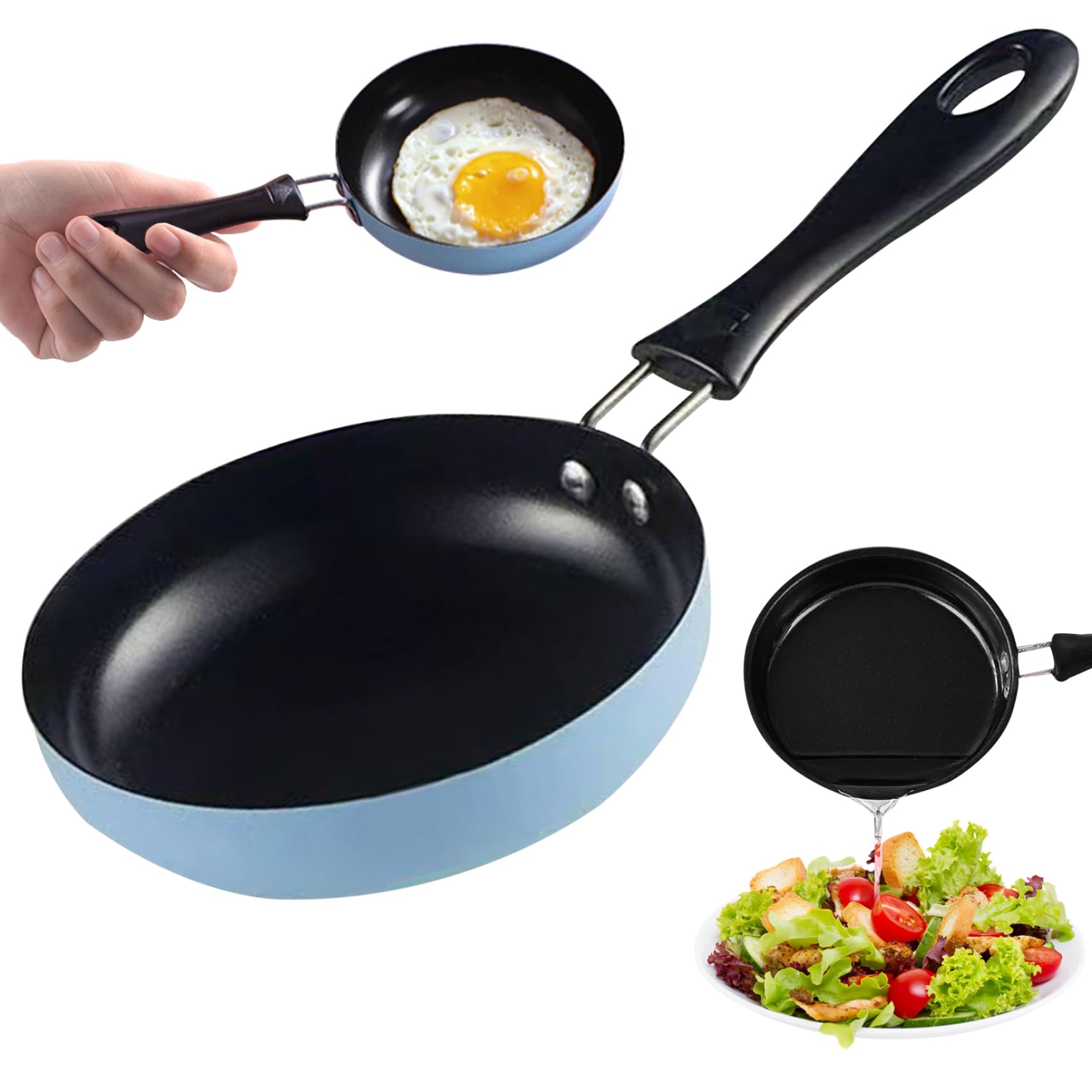 STIVEMIAO Small Frying Pan, 4.7 Inch Egg Frying Pan Heat Resistant Non Stick Pan with Handle Round Omelet Pan for Stove Gas, Induction Hob Blue Small Frying Pan