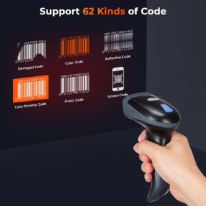 MUNBYN Barcode Scanner Bluetooth, 2.4G Wireless Scanner 1D/2D/QR Cordless Reader with 1400mAh Charger Stand, USB CCD Scanner for Windows, Mac, Android with 1.2 Meter USB Wired Cable