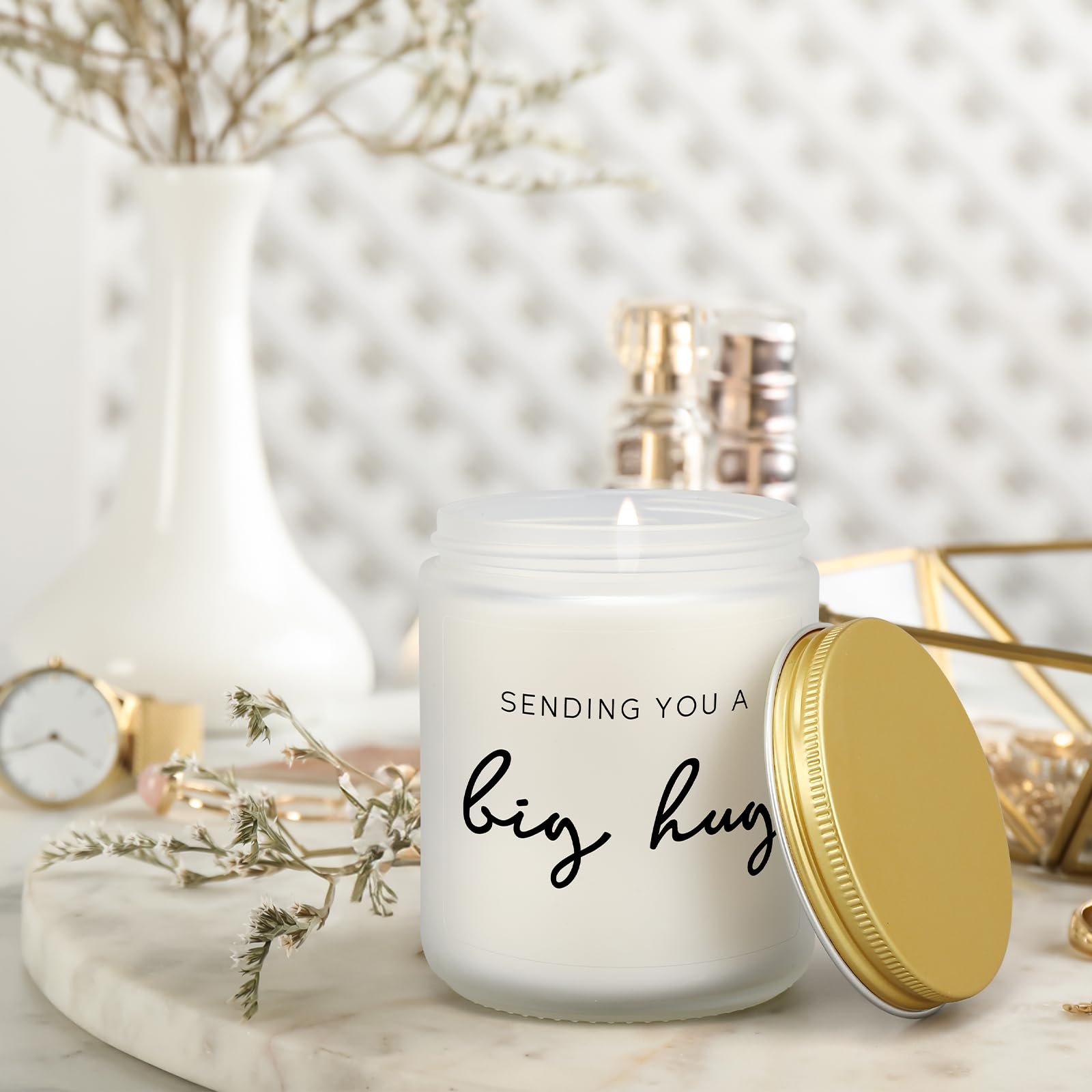 Thinking of You Gifts for Women, Get Well Soon Gift for Women, Cheer Up Feel Better for Birthday Christmas, Sorry for You Loss Sympathy Present for Friend Mothers Sister, Lavender Sending Hug Candle