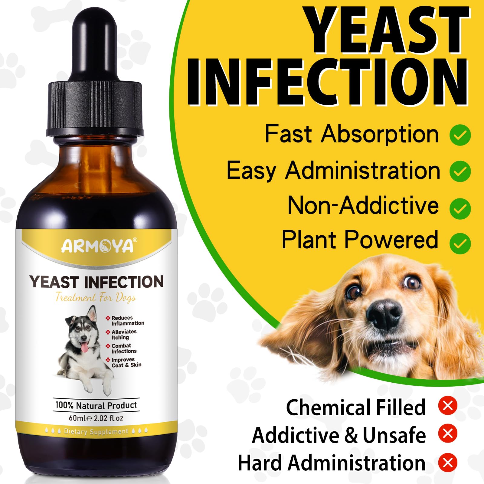 Natural Yeast Infection Treatment for Dogs, Dog Ear Infection Treatment, Dog Allergy Relief, Helps to Support Itch Relief, Inflammation Relief & More, Ear Infection Treatment for Dogs - 2 fl oz