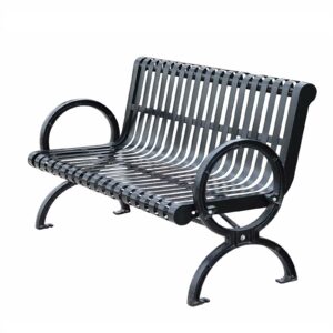 sbcwh 59" outdoor garden patio bench, iron metal steel frame park bench, heavy-duty outside benches with backrest and armrest for lawn, porch, backyard, balcony, weatherproof anti-rust (color : black