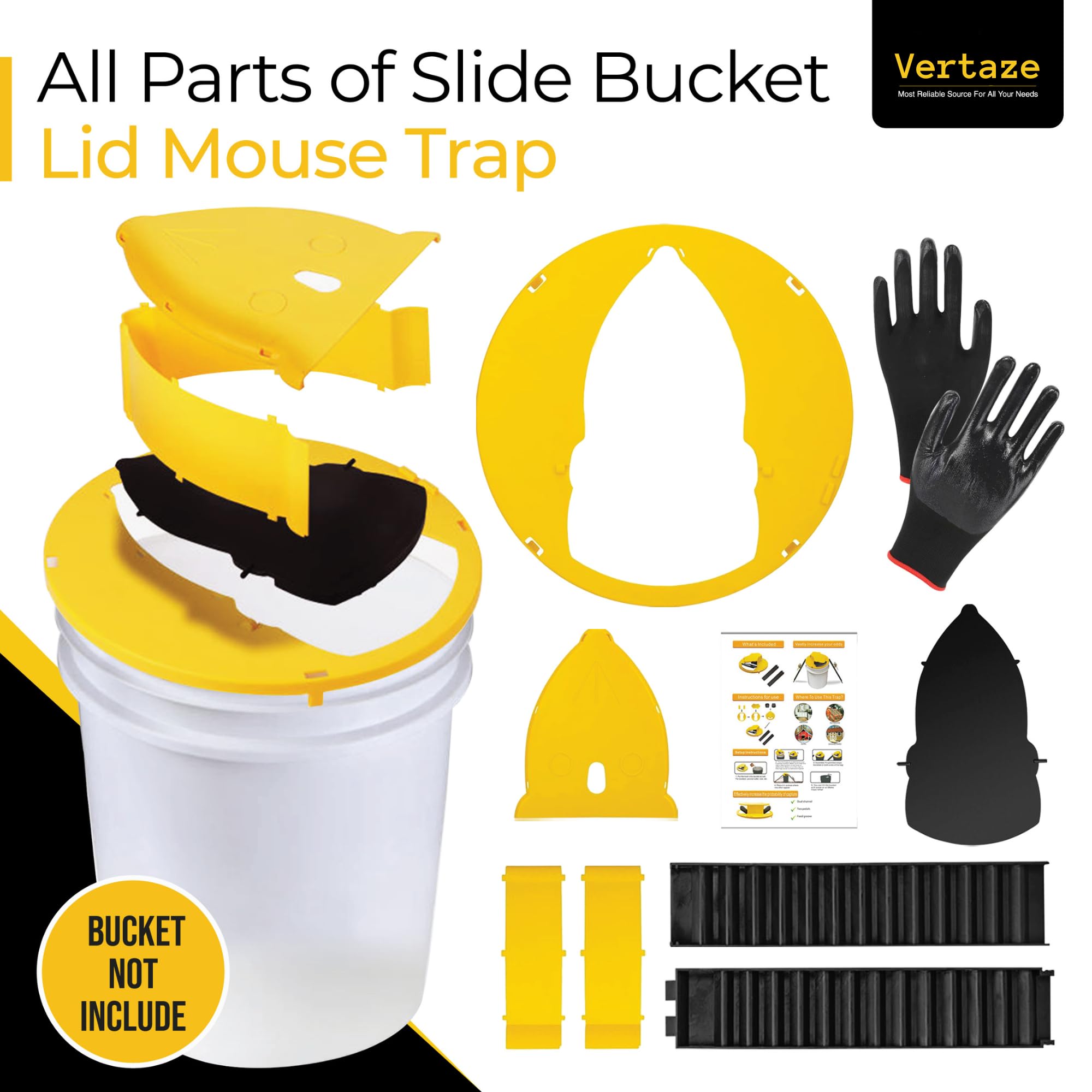 Mouse Trap Bucket Flip Lid, Bucket lid Mouse Rat Traps, Humane Mouse Trap Indoor Outdoor, Multi Catch and Auto Reset, 5 Gallon Bucket, Mouse Rats Trap Bucket Lid Slide in Bucket, with Gloves