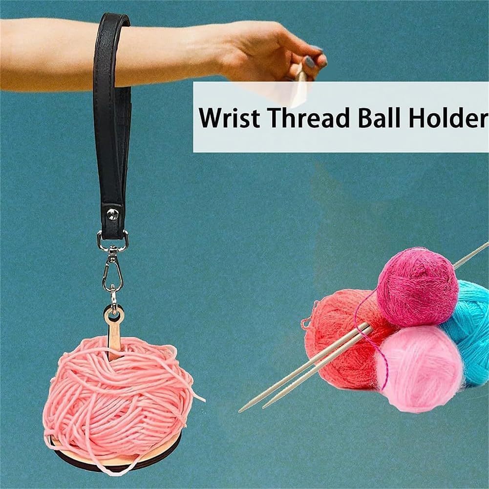 Partslety Portable Wrist Yarn Holder, The Mini Yarn Minder, Travel Wrist Yarn Cake Dispenser, Prevents Yarn Tangling and Misalignment with Wrist Strap Wooden Crochet Yarn Organizer Blue