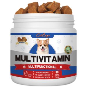 dog multivitamin treat - dog vitamins and supplements with glucosamine, probiotics, fish oil, senior & puppy multivitamin for dogs, for skin & coat, supports joint health and digestive function