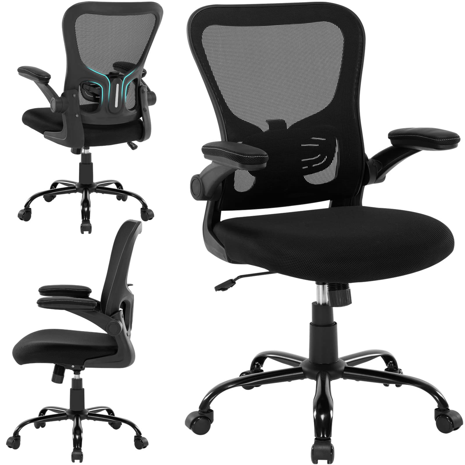 ZLchair Office Chair Ergonomic Desk Chair, Mesh Computer Home Office Desk Chairs with Adjustable Lumbar Support and Flip-up Armrests, Swivel Comfy Task Executive Chair, Black