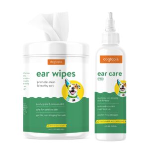 ear wipes and ear care pro solution for pets | gentle ear wipes (160 count) and ear care solution (8oz) for dogs and cats | non-stinging ear duo