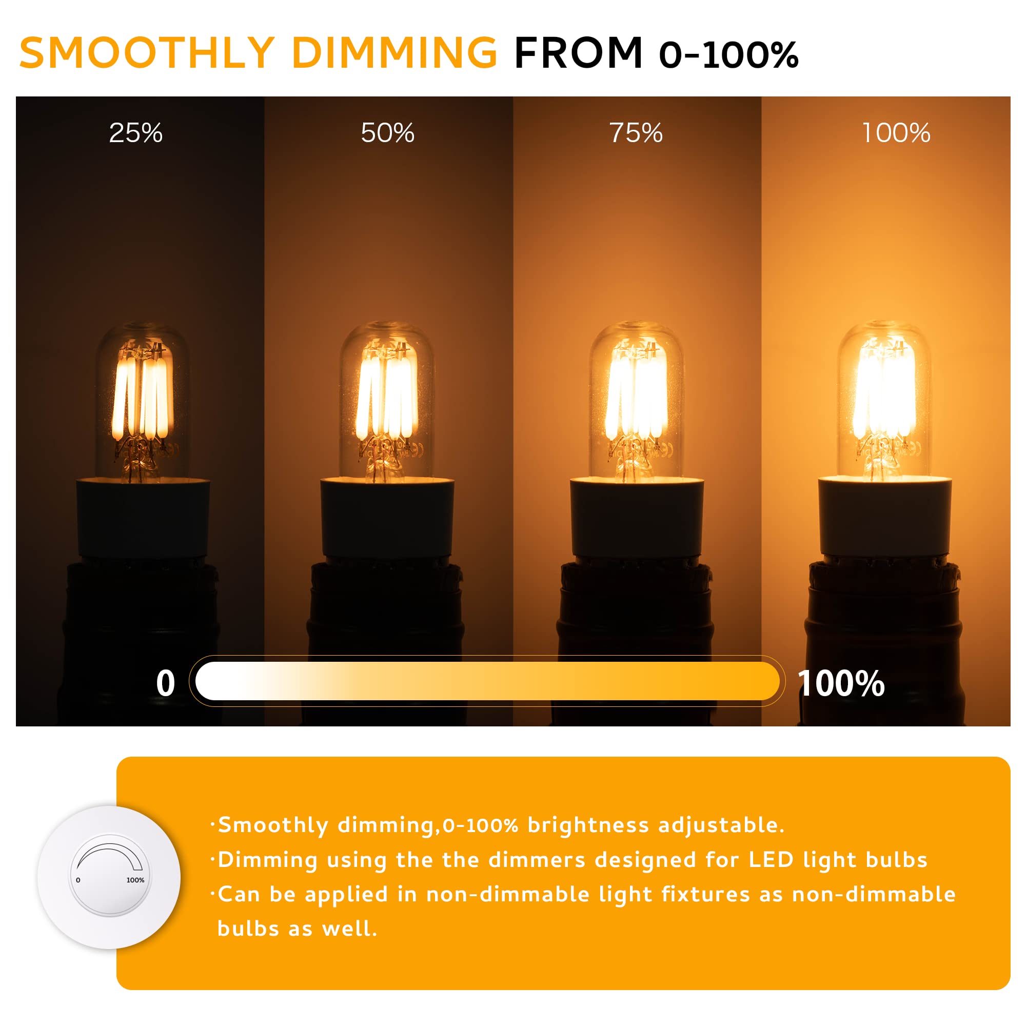 Sphoon Dimmable Salt Lamp Bulbs E12 LED Night Light Bulbs 40 Watt Equivalent 4W,Small Filament Bulb for Candelabra,Sewing Machine,Ceiling Fan,Refrigerator,2200K Warm White 350LM,2 Pack