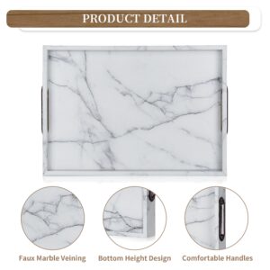 Hanobe Bathroom Vanity Tray Decorative: White Faux Marble Perfume Trays with Black Handles Rectangle Modern Table Decor for Dresser Counter