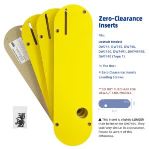 AGILLE Zero Clearance Inserts For DeWalt 7491, 7491RS, 7490 (Type 1), 744, 745, 746, 7480, with Riving Knife Slot, Precise Cuts with No Tear-Out, Include Off-set Screws, Easy Height Adjustment, 4-Pack