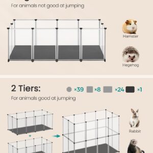 SONGMICS 20 Panels Guinea Pig Playpen,Removable Oxford Fabric Mat,Small Animal Pen, Pet Fence Indoor,DIY Plastic Enclosure for Hamsters, Rabbits, Hedgehogs, 49.2 x 24.8 x 16.5 Inches, White ULPC009W01