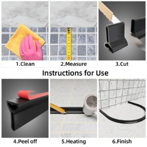 118 IN Shower Threshold Water Dam Collapsible Shower Water Splash Guard for Curbless Bath Shower Barrier Water Stopper for Wet and Dry Separation Bathroom and Kitchen (Black/9.8 FT)