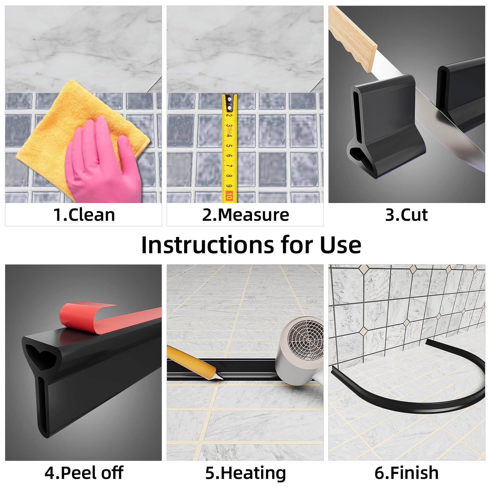 118 IN Shower Threshold Water Dam Collapsible Shower Water Splash Guard for Curbless Bath Shower Barrier Water Stopper for Wet and Dry Separation Bathroom and Kitchen (Black/9.8 FT)