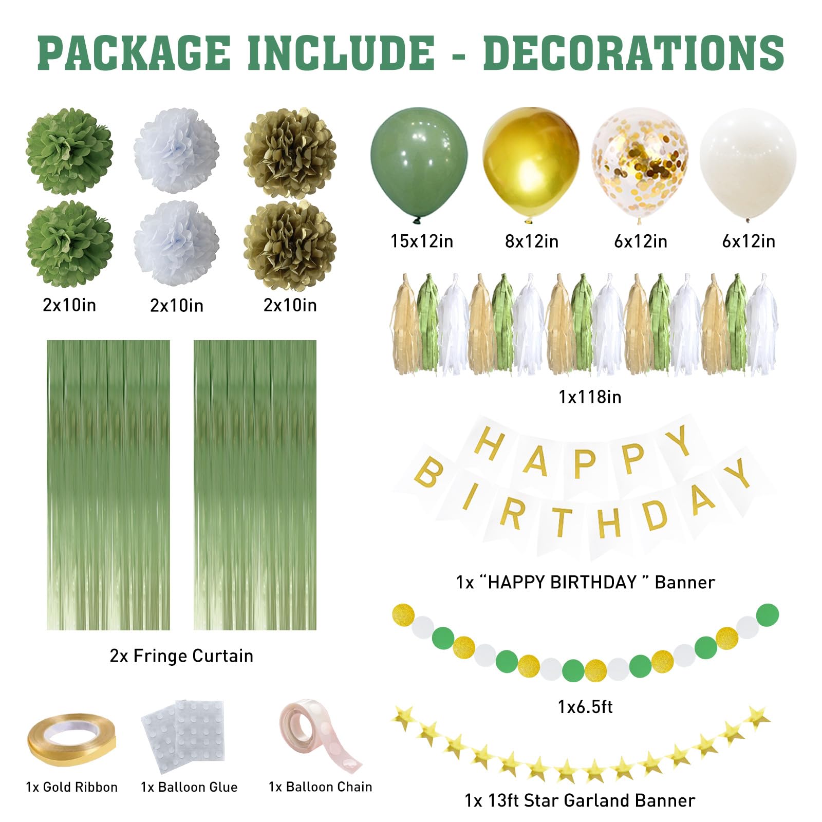 192 Pcs Sage Green Birthday Party Decorations - Sage Green Birthday Plates and Napkins Party Supplies Serve 20 - Sage Birthday Decorations with Birthday Banner Balloon Fringe Curtain for Women Girls