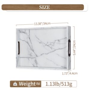 Hanobe Bathroom Vanity Tray Decorative: White Faux Marble Perfume Trays with Black Handles Rectangle Modern Table Decor for Dresser Counter