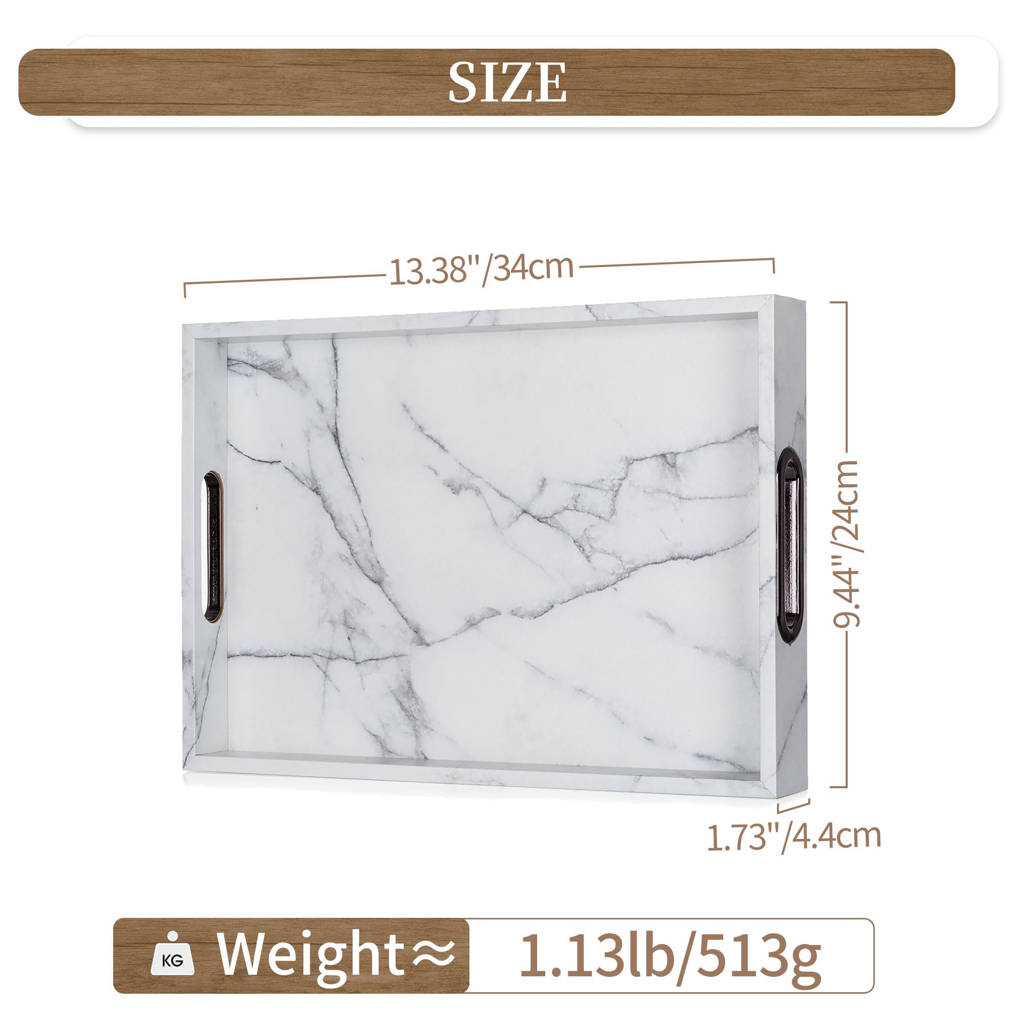 Hanobe Bathroom Vanity Tray Decorative: White Faux Marble Perfume Trays with Black Handles Rectangle Modern Table Decor for Dresser Counter