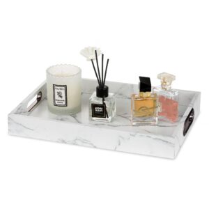 hanobe bathroom vanity tray decorative: white faux marble perfume trays with black handles rectangle modern table decor for dresser counter