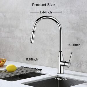 KUKKUME Kitchen Faucets with Pull Down Sprayer, Single Handle Kitchen Sink Faucet Modern Staninless Steel Kitchen Faucet Chrome